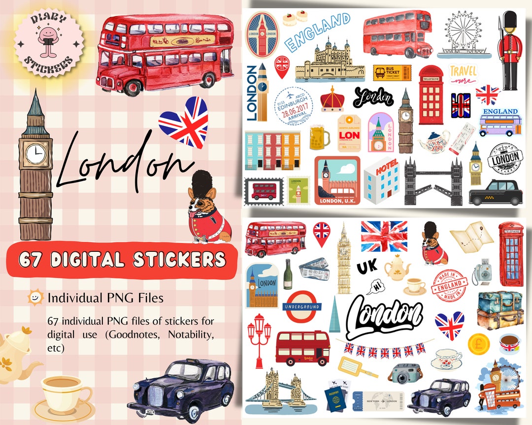 London Digital Stickers for Goodnotes, London Travel Pre-cropped ...