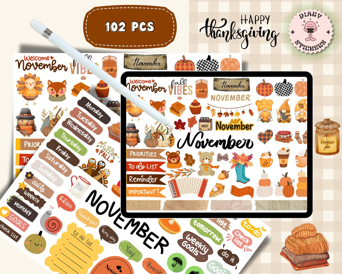 Month of November Digital Stickers for Goodnotes, November Pre-cropped ...