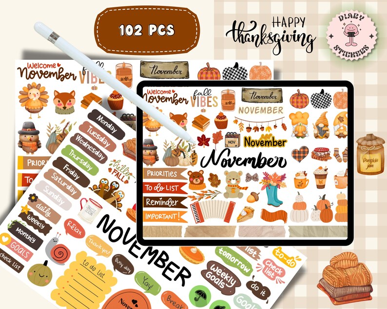 Month of November Digital Stickers for Goodnotes, November Pre-cropped ...