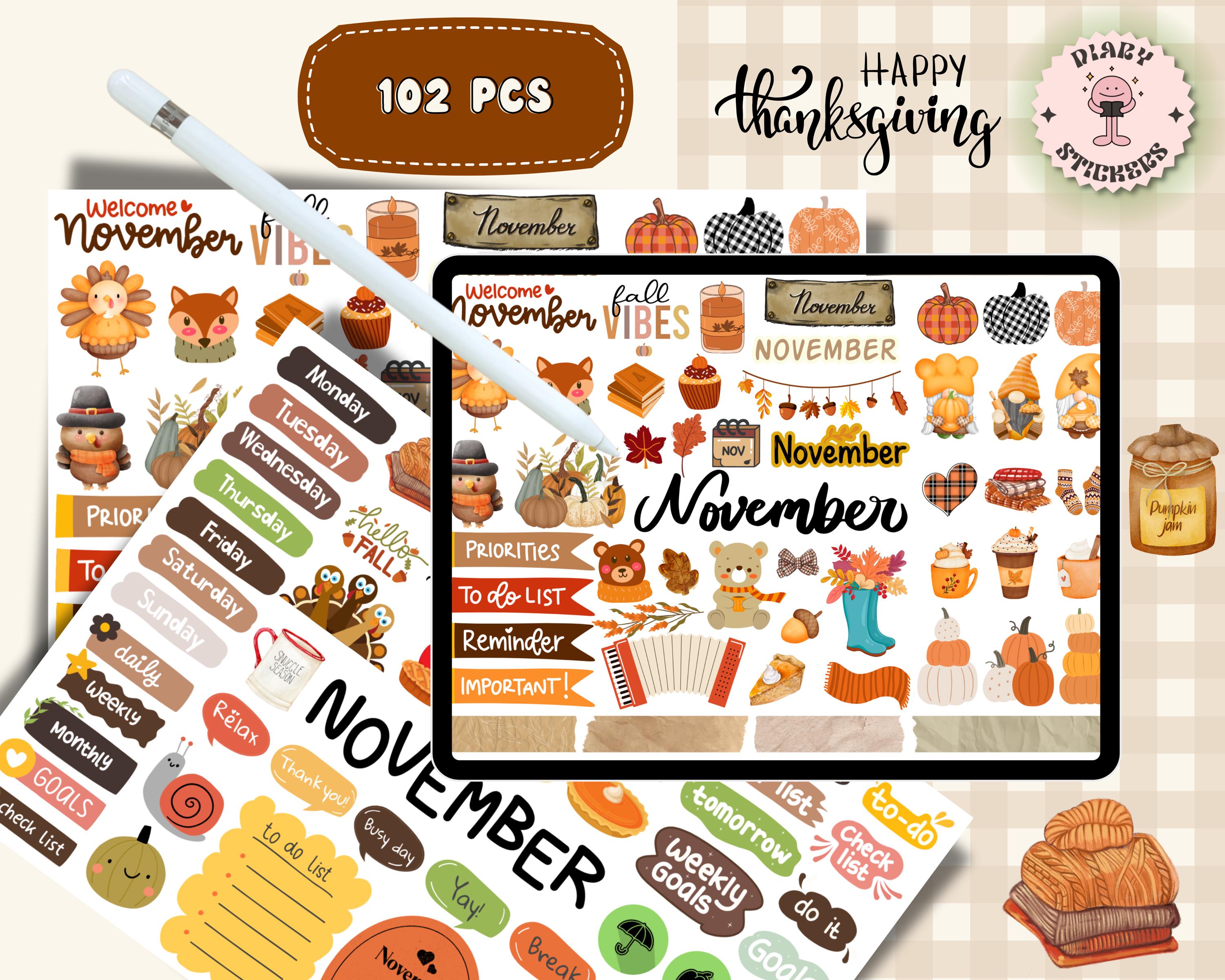 Month of November Digital Stickers for Goodnotes, November Pre-cropped ...