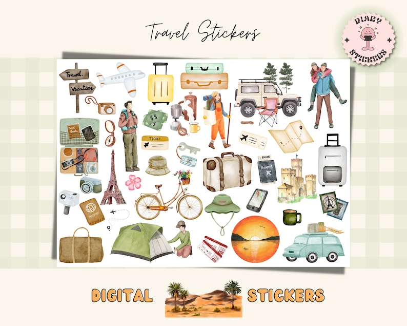 Travel Digital Stickers, Goodnotes Planner, Adventure Camp (PNG ...