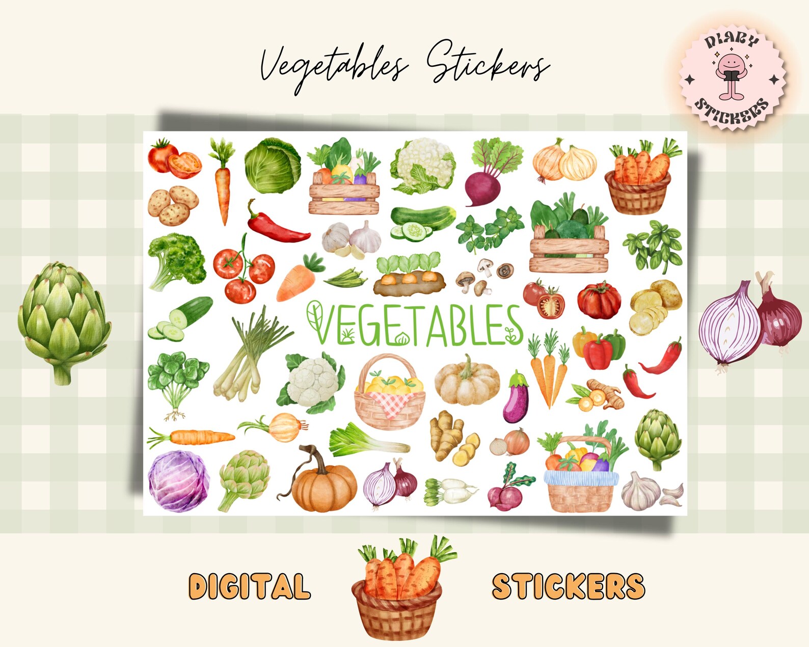 Vegetables Digital Stickers for Goodnotes, Vegetables Pre-cropped ...