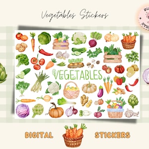 Vegetables Digital Stickers for Goodnotes, Vegetables Pre-cropped ...