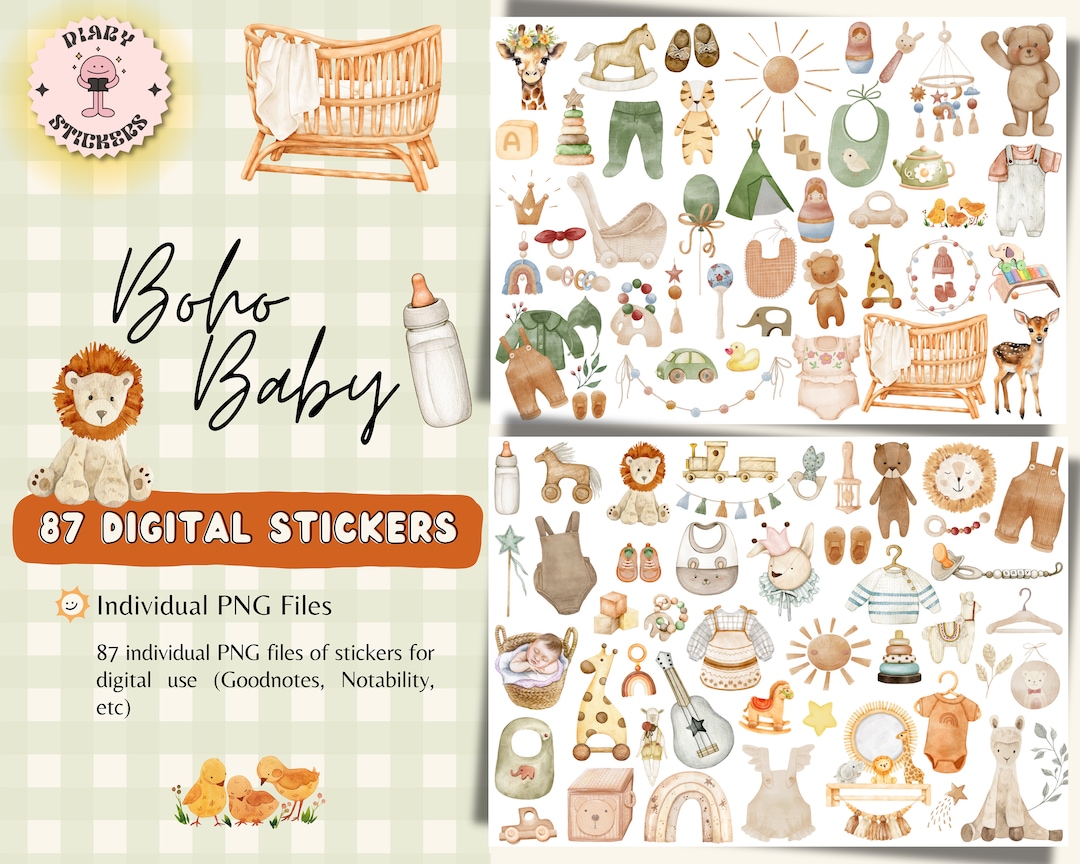 Boho Baby Digital Stickers, Digital Stickers for Planners, Watercolor ...