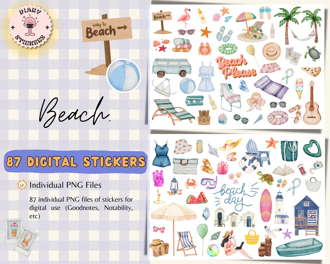 Beach Digital Stickers, Summer Vacation, Goodnotes, Onenote (PNG Files ...