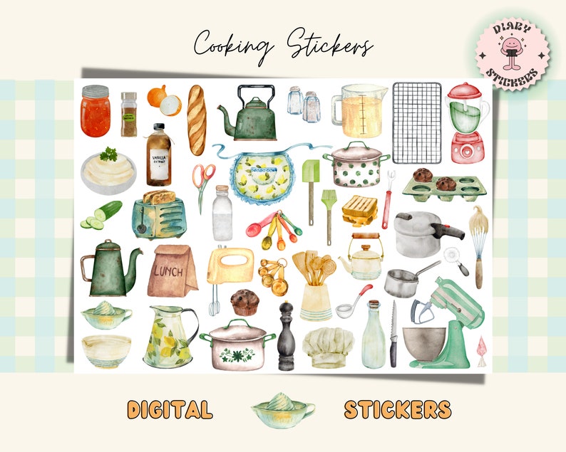 Cooking Digital Stickers for Goodnotes, Kitchen Pre-cropped Digital ...
