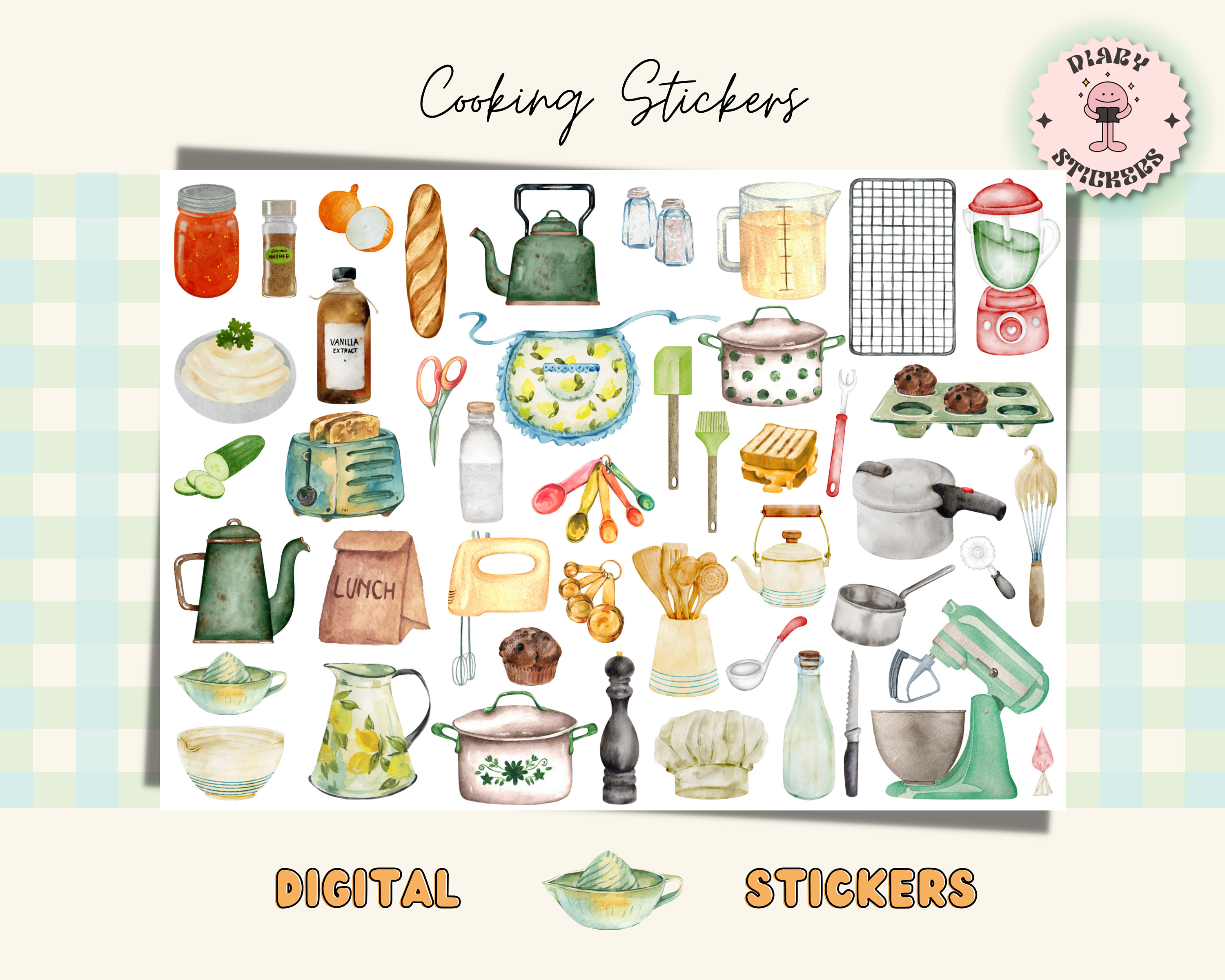 Cooking Digital Stickers for Goodnotes, Kitchen Pre-cropped Digital ...