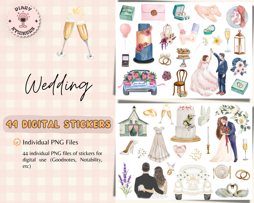 Wedding Digital Stickers, Wedding Day Stickers, Bride and Groom Digital ...