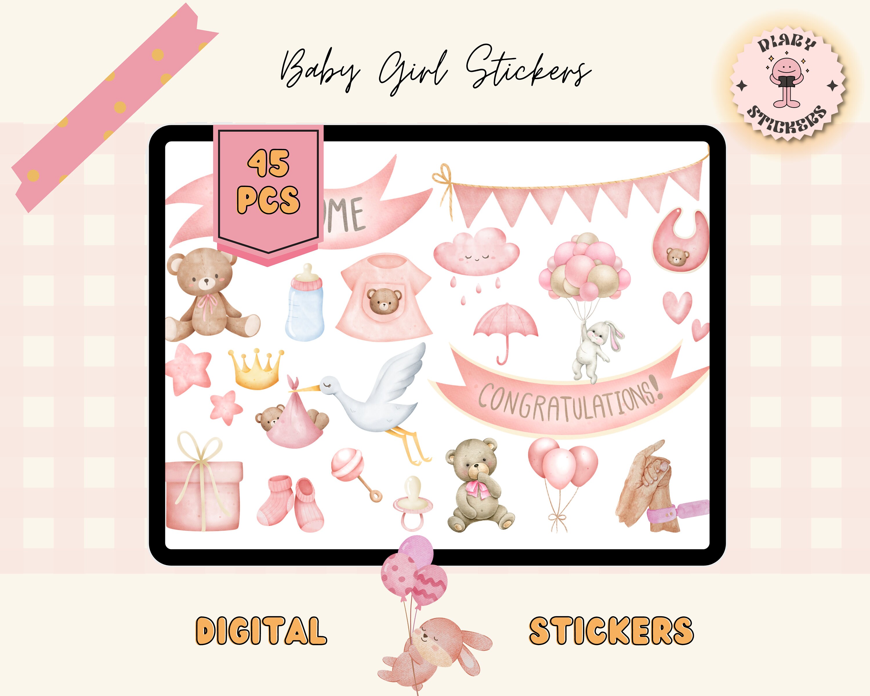 Baby Girl Digital Stickers, Digital Stickers for Planners, Baby Girl ...