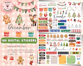 Christmas Digital Stickers, Christmas Stickers, Holiday Stickers ...