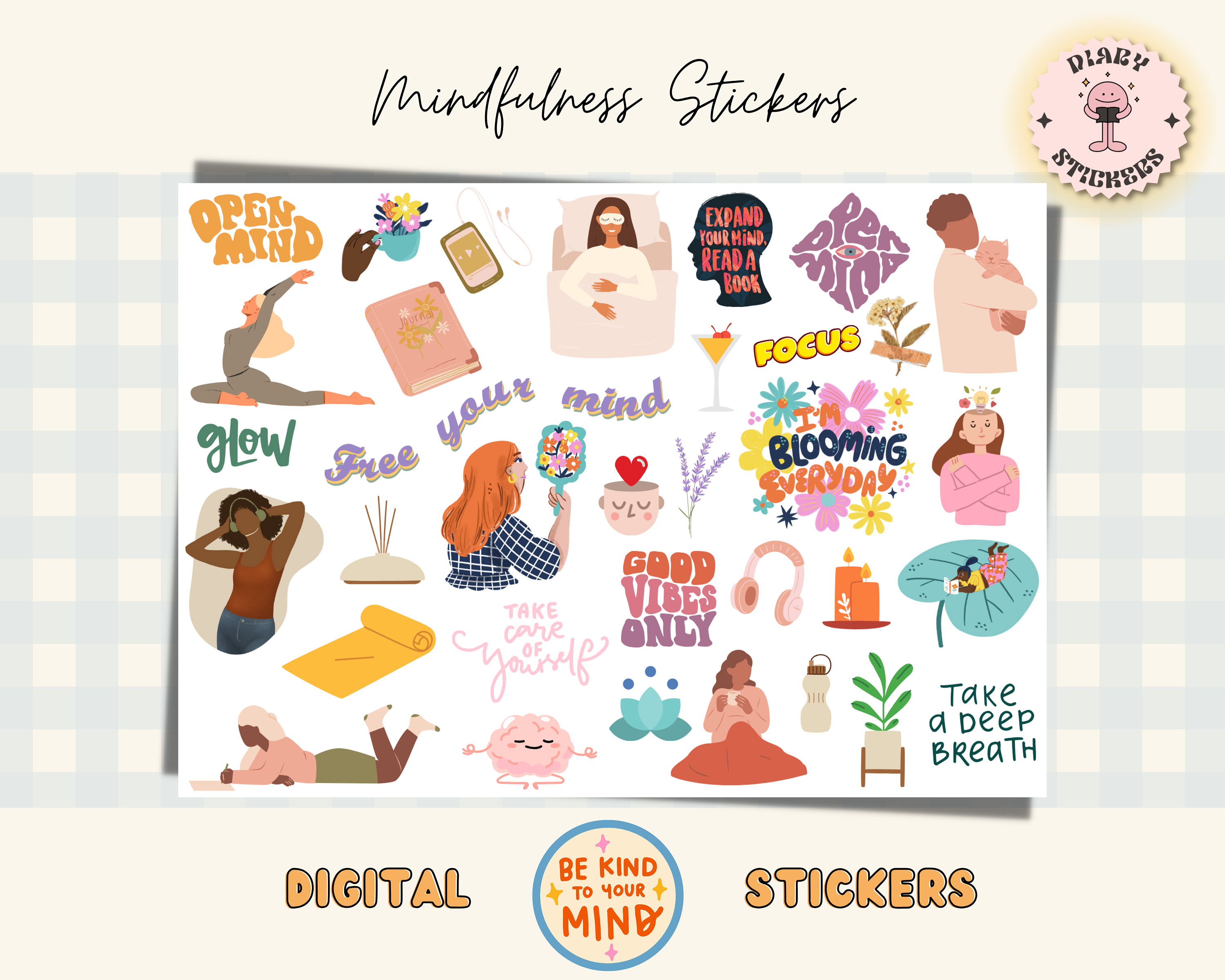 Mindfulness Digital Stickers for Goodnotes, Mental Self Care Pre ...