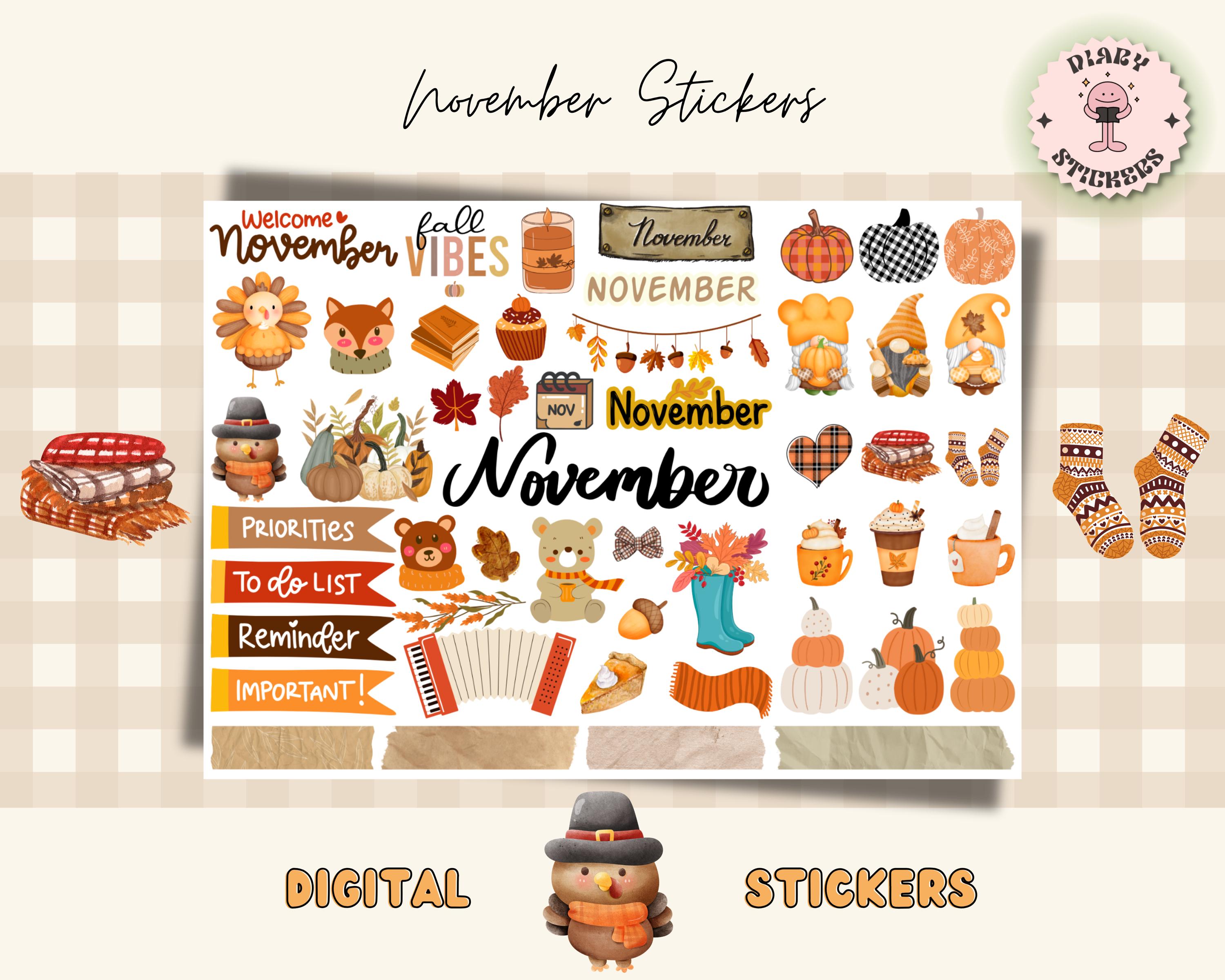 Month of November Digital Stickers for Goodnotes, November Pre-cropped ...