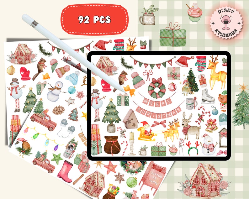 Watercolor Christmas Digital Stickers, Christmas Stickers, Holiday ...