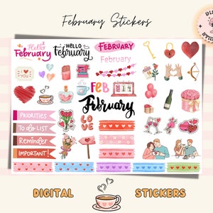 Month of February Digital Stickers for Goodnotes, February Pre-cropped ...