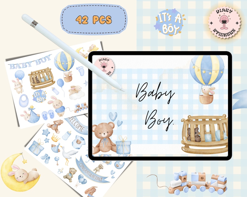 Baby Boy Digital Stickers, Digital Stickers for Planners, Baby Boy ...