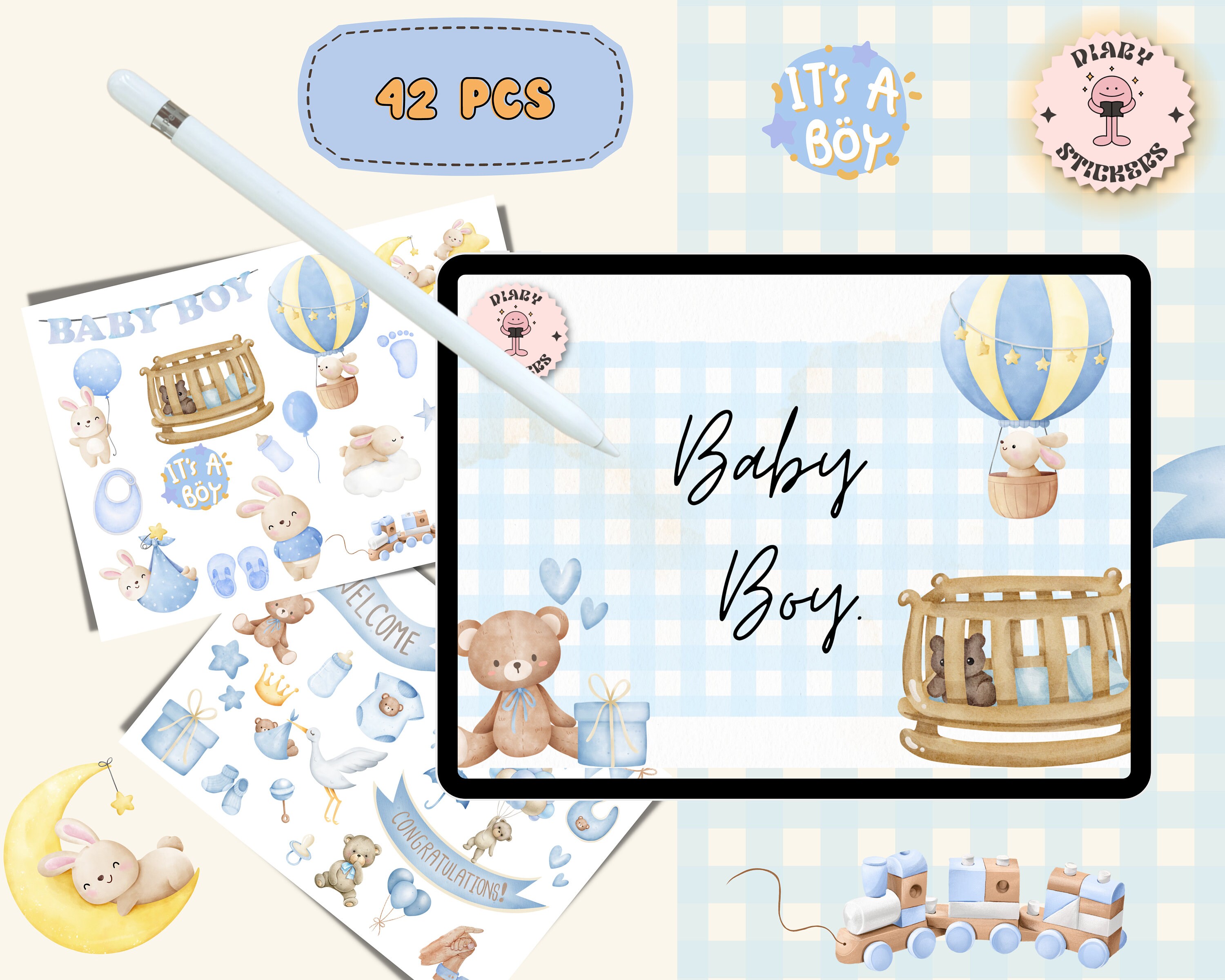 Baby Boy Digital Stickers, Digital Stickers for Planners, Baby Boy ...