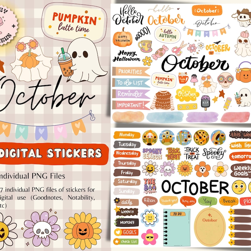 Cute October Clipart - Etsy