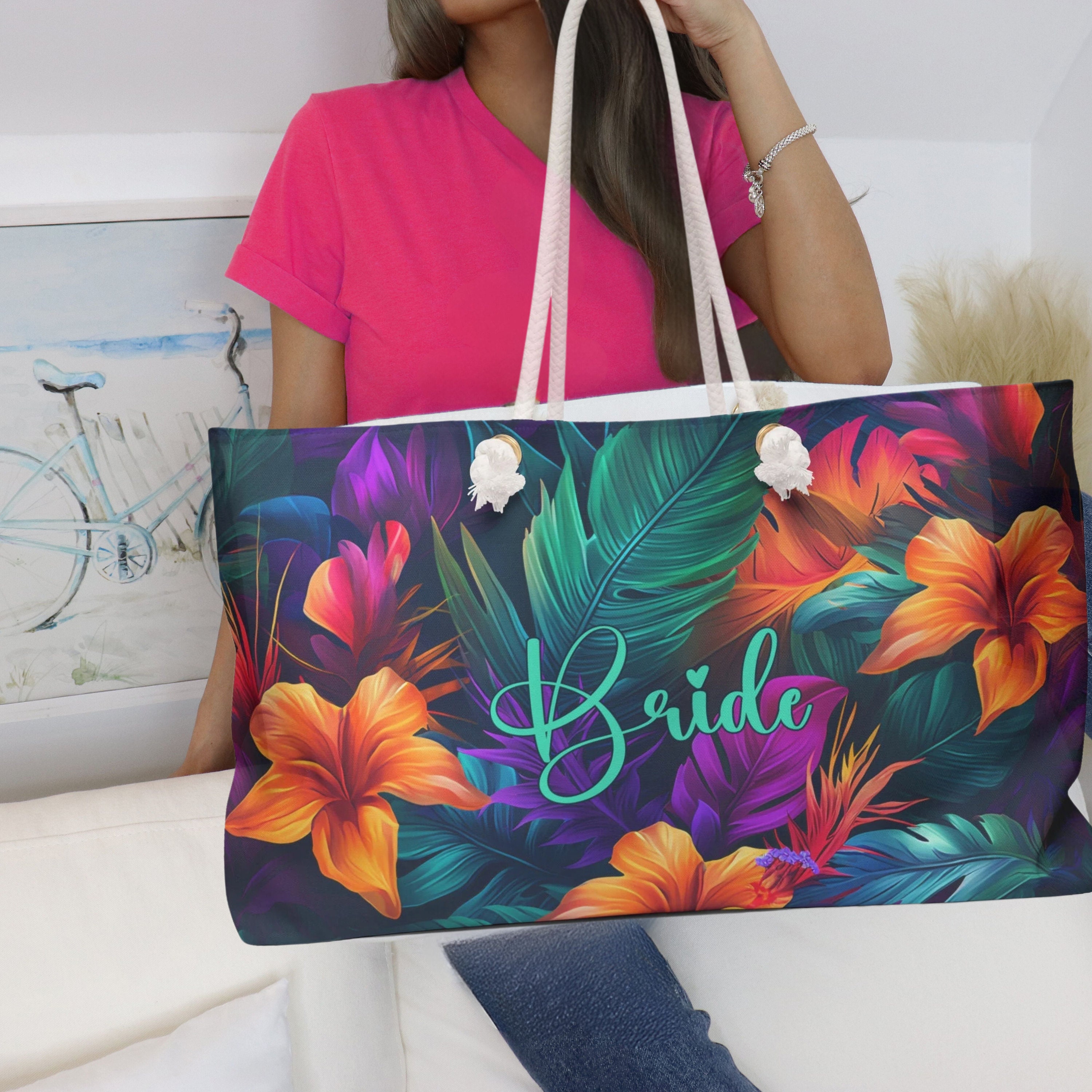 Bride Tropical Beach Bag, Tropical Wedding Bachelorette Gift Bag, Bride ...