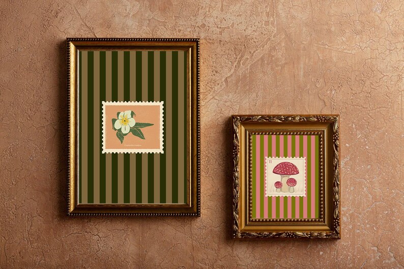 Vintage Stamp Prints, Mushroom Art, Floral Art, Stamp Art, Eclectic Art ...
