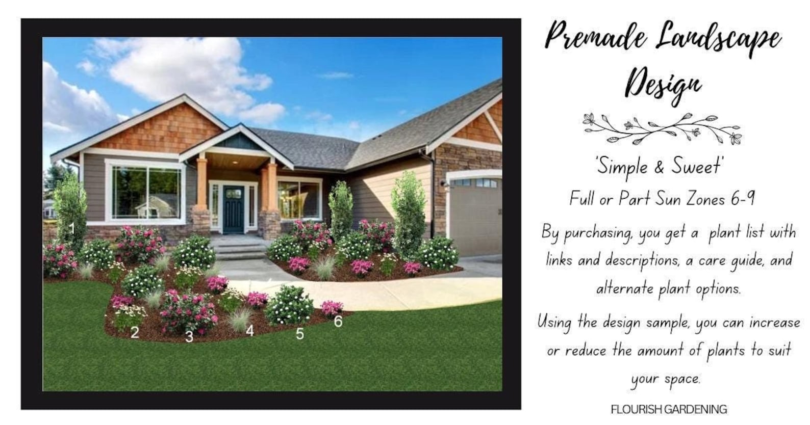 Premade Landscape Design 'simple & Sweet' for Full or Part Sun in Zones ...