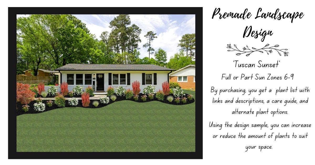 Premade Landscape Design 'tuscan Sun' for Zones 6-9/full or Part Sun ...