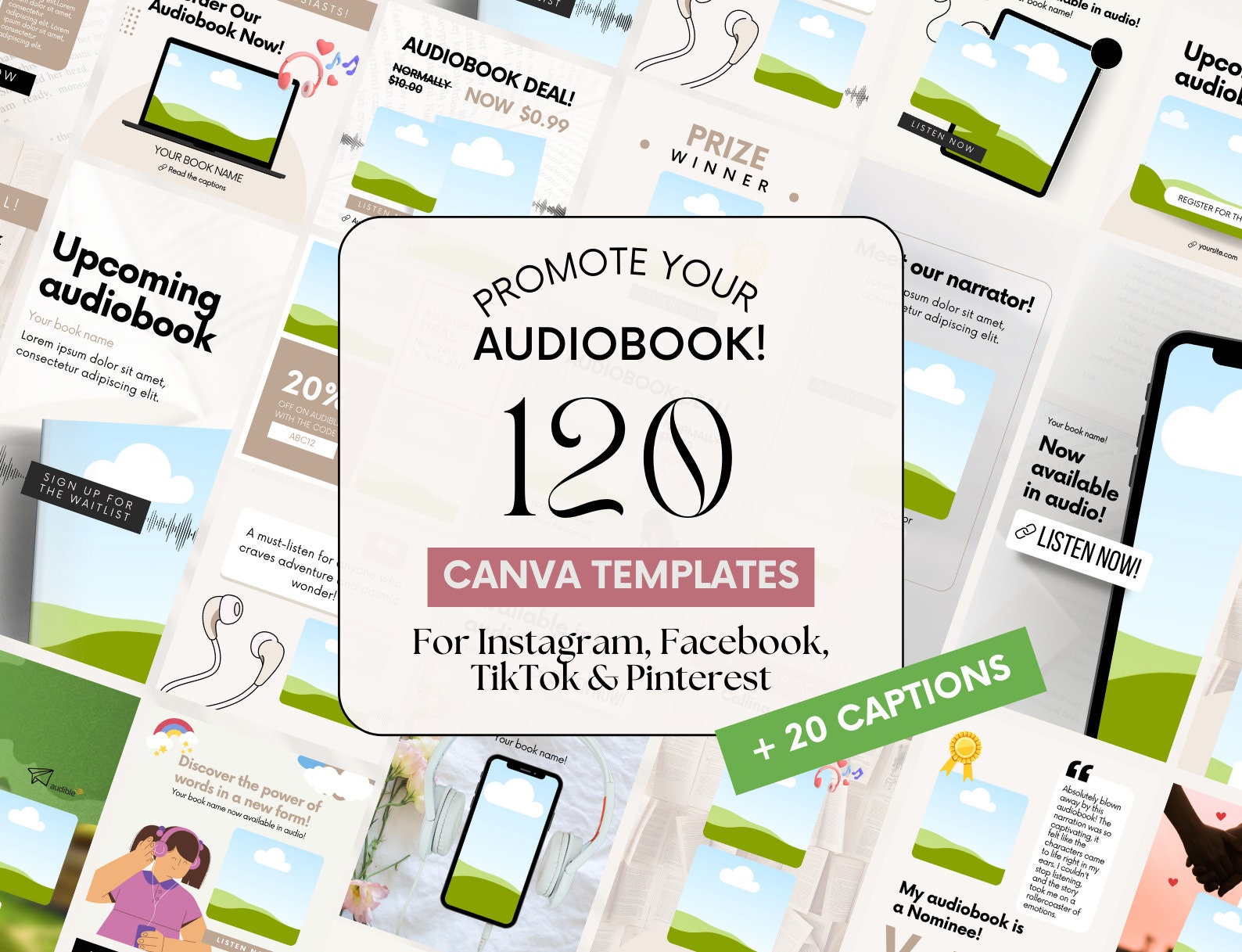 Promote Your Audiobook on Social Media | Posts for Authors: 120 Canva ...