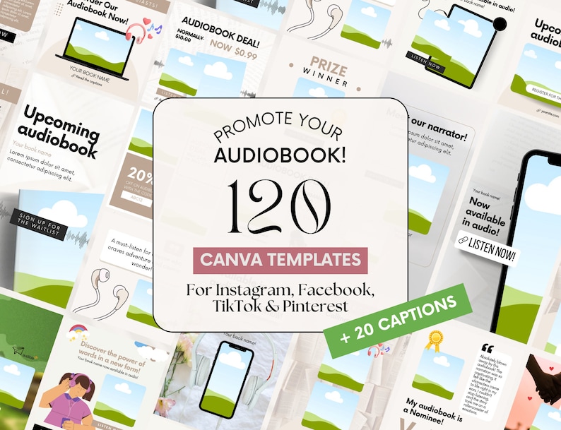 Promote Your Audiobook on Social Media | Posts for Authors: 120 Canva ...