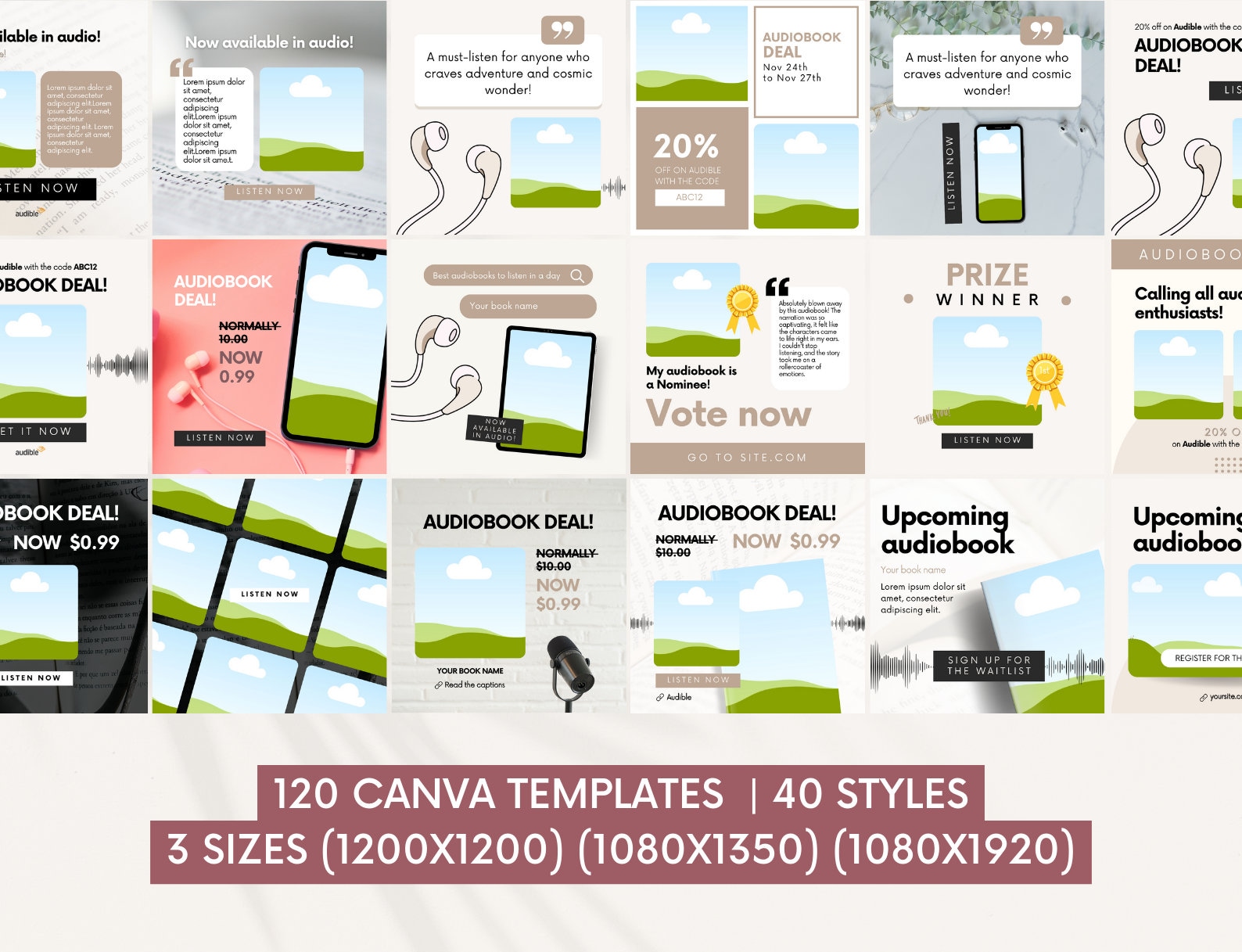 Promote Your Audiobook on Social Media | Posts for Authors: 120 Canva ...