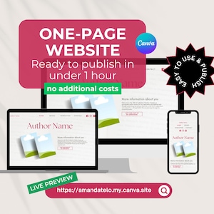 One-page Website Canva Template for Authors, Small Businesses, and ...