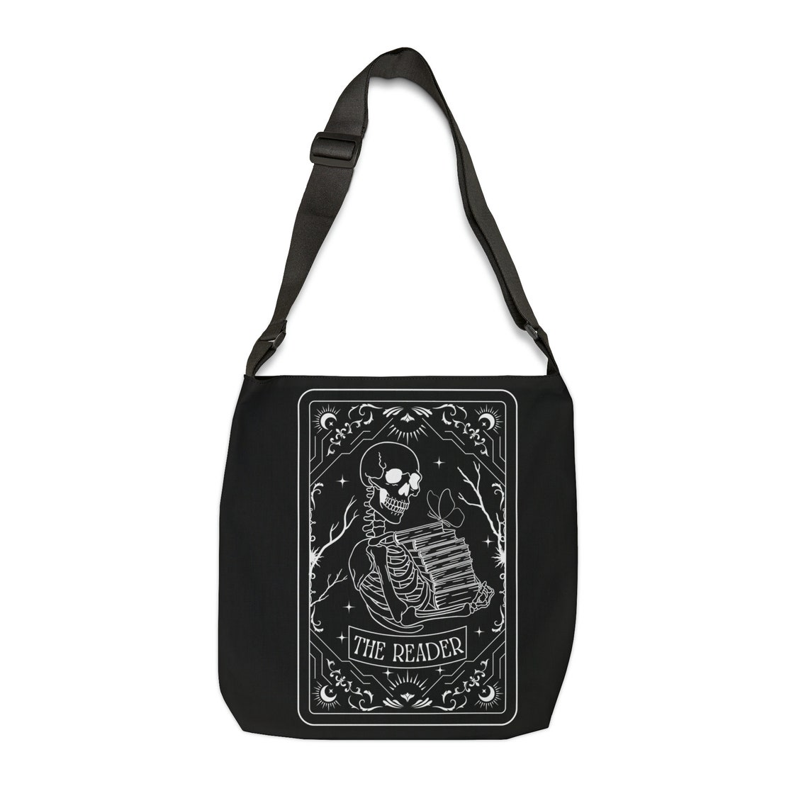 The Reader Skeleton Tarot Card Tote Bag With Adjustable Strap & Inside ...
