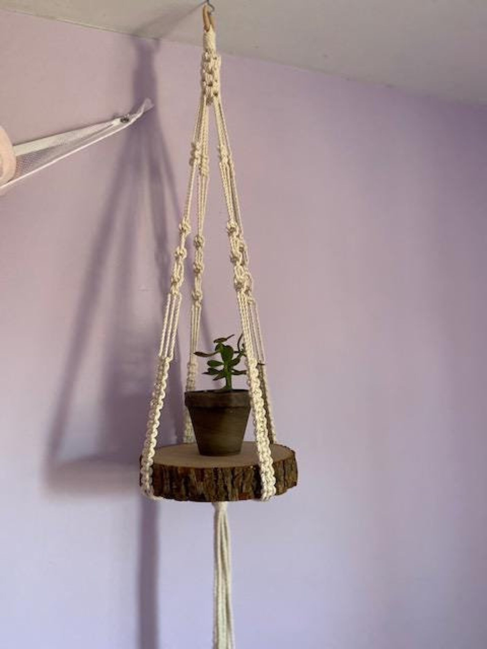 Shelf/macrame Hanging Shelf/ Macrame Wood Slab Hanger/ Macrame Plant ...