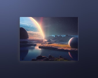 Alien Planet Landscape, Cocoon Spacecraft Fleet, Dark Sci-fi Wall Decor ...