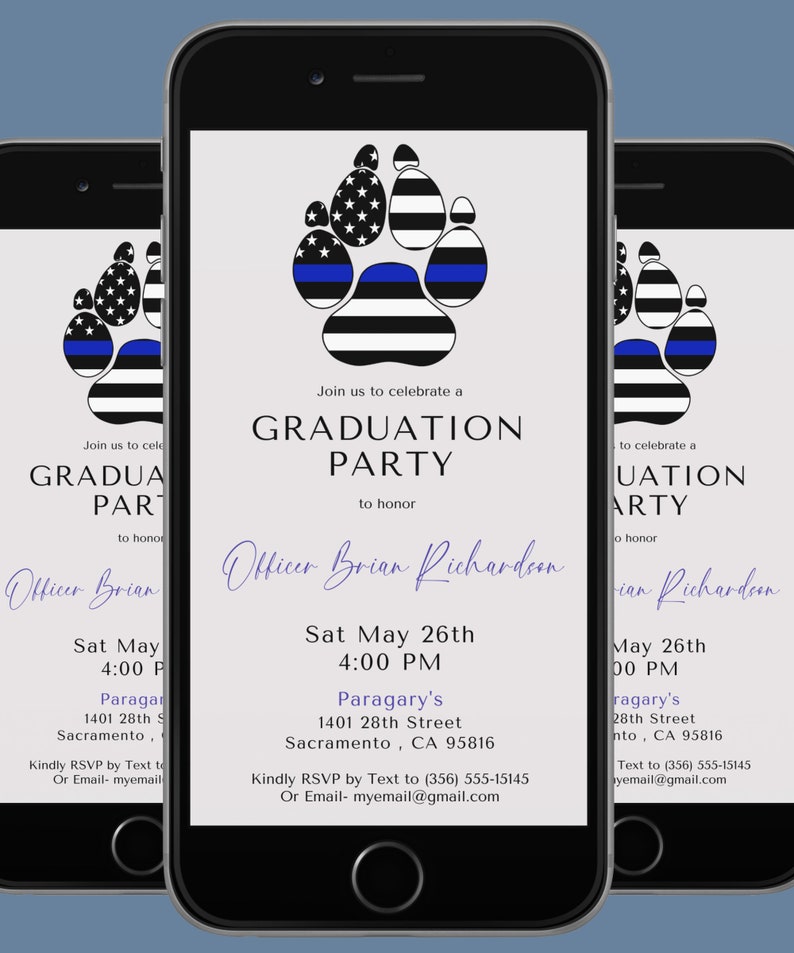 Police Graduation Digital Invitation | Blue and Grey Police Invite ...