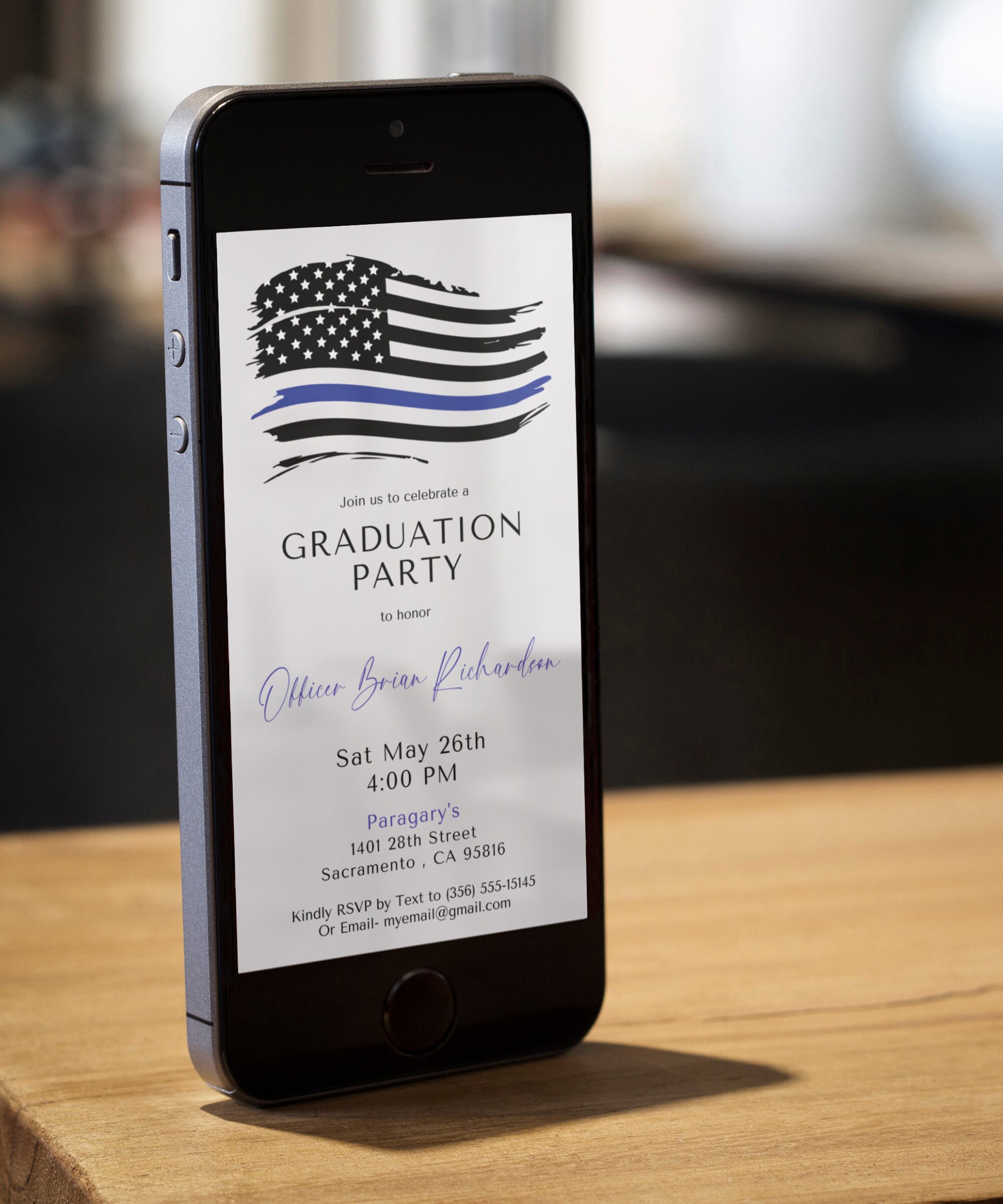 Police Graduation Digital Invitation | Blue and Grey Police Invite ...