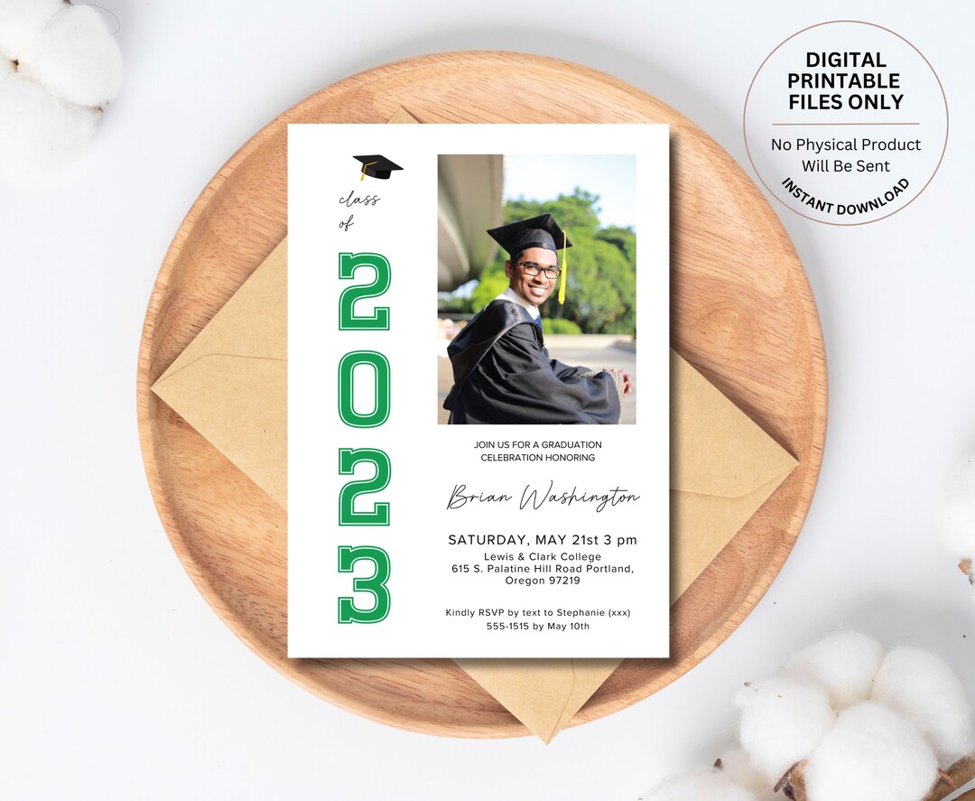 Graduation Photo Invitation Printable Template Announcement | Guy ...