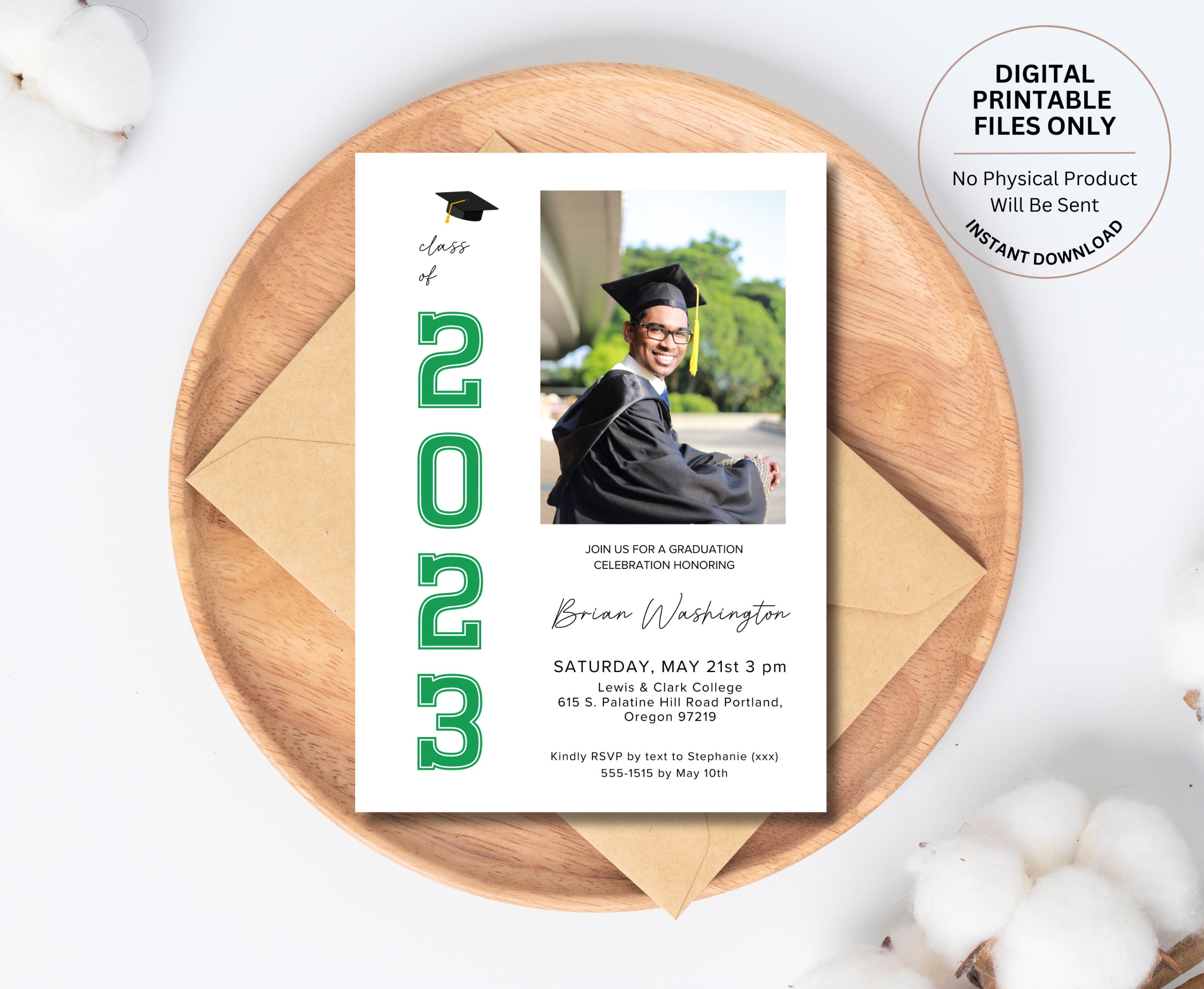 Graduation Photo Invitation Printable Template Announcement | Guy ...