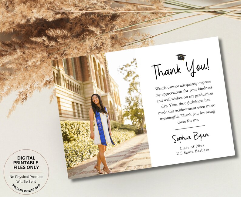 Graduation Thank You Photo Card Printable Template | Modern Graduation ...