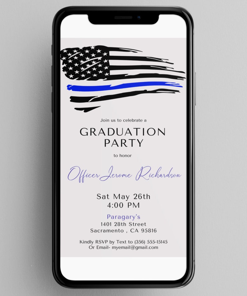 Police Graduation Digital Invitation | Blue and Grey Police Invite ...
