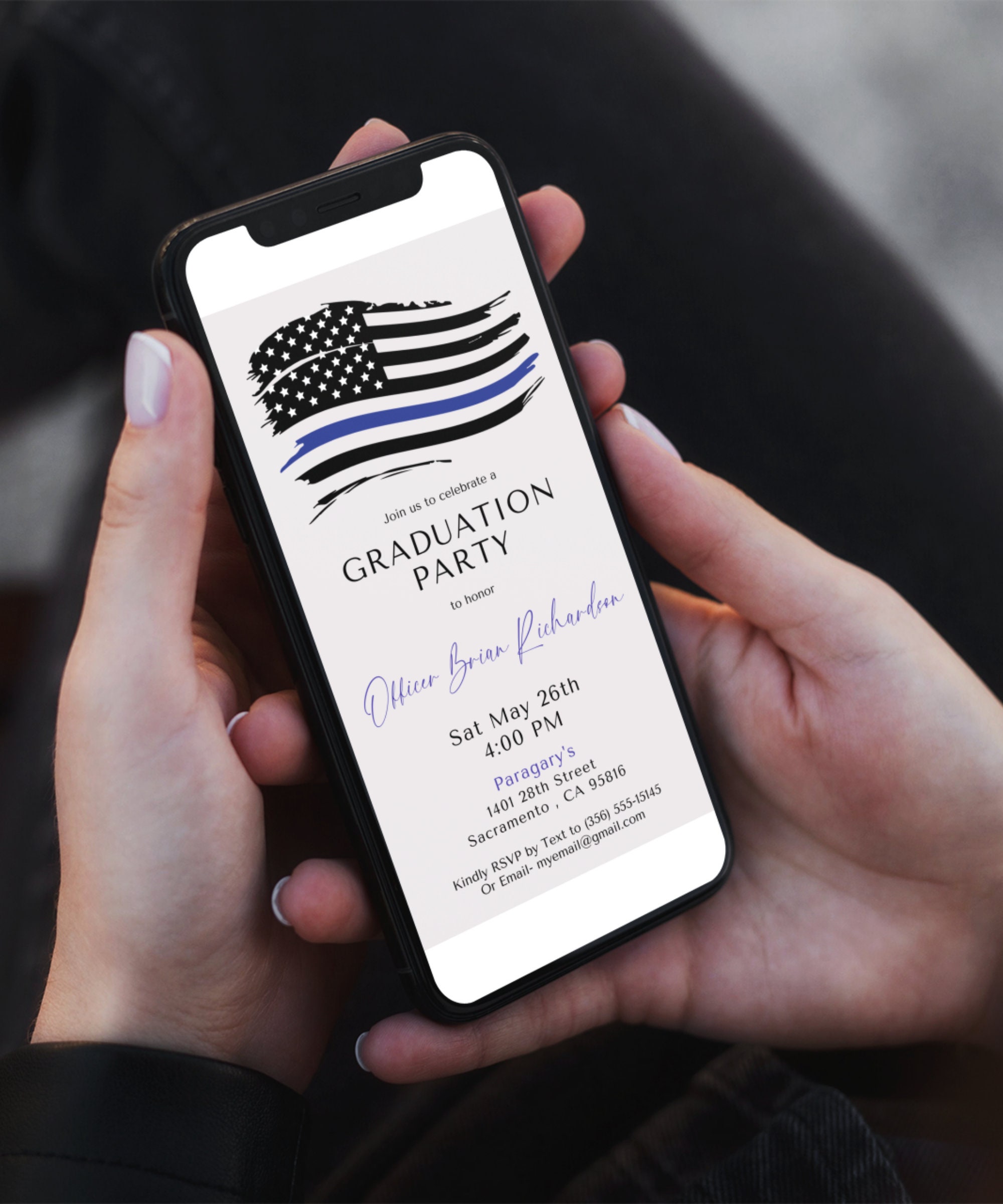 Police Graduation Digital Invitation | Blue and Grey Police Invite ...