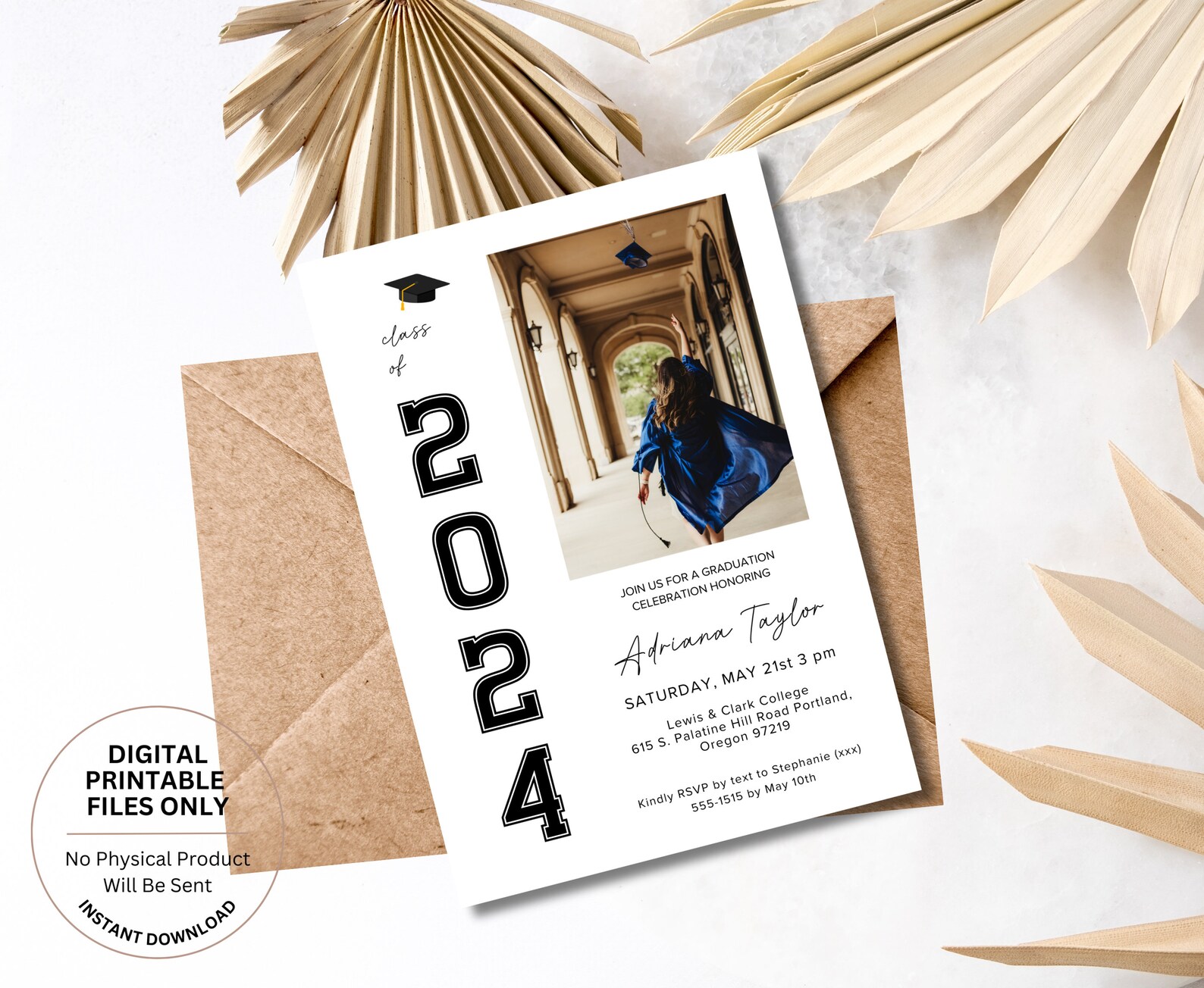 Graduation Photo Invitation Printable Template Announcement | Guy ...