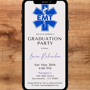 EMT Digital Graduation Party Invitation | EMT Party Evite | Editable ...