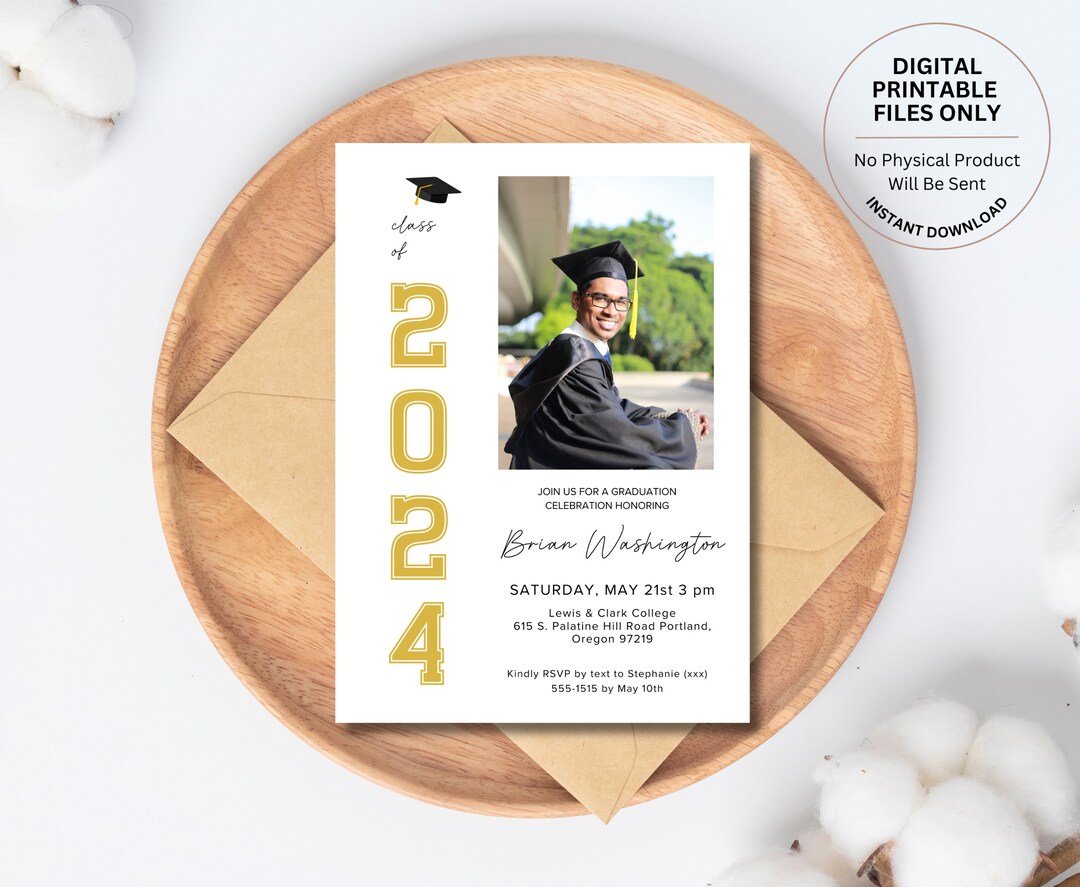 2024 Graduate | Gold Graduation Invitation | College Graduate | High ...