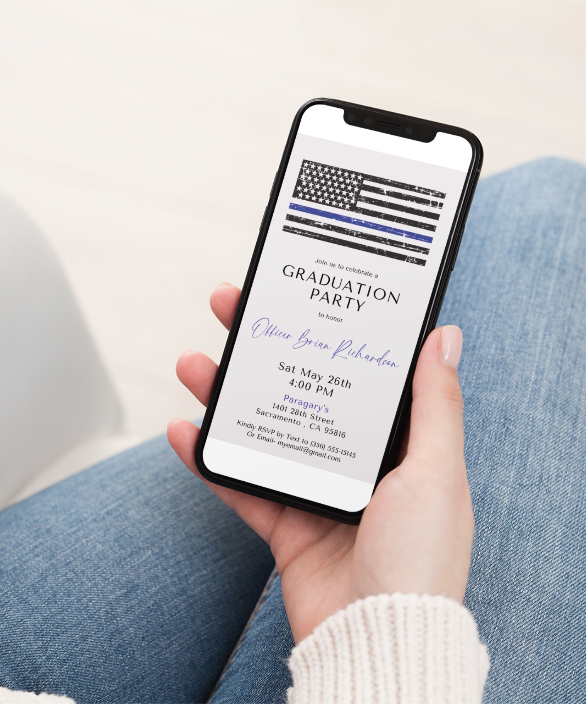 Police Graduation Digital Invitation | Blue and Grey Police Invite ...