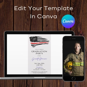 Fireman Graduation Party Invitation | Fire Graduation | Fireman ...