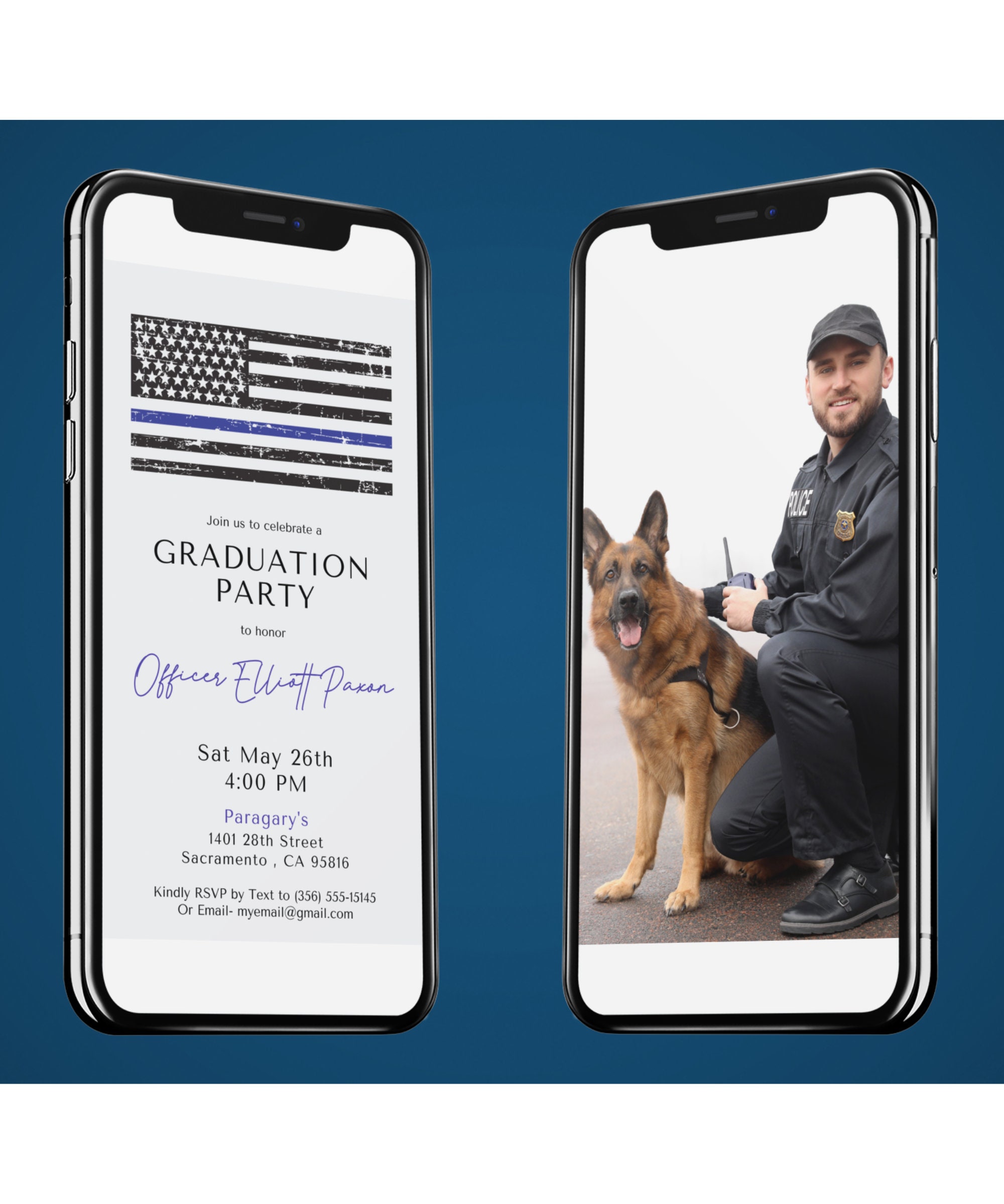 Police Graduation Digital Invitation | Blue and Grey Police Invite ...
