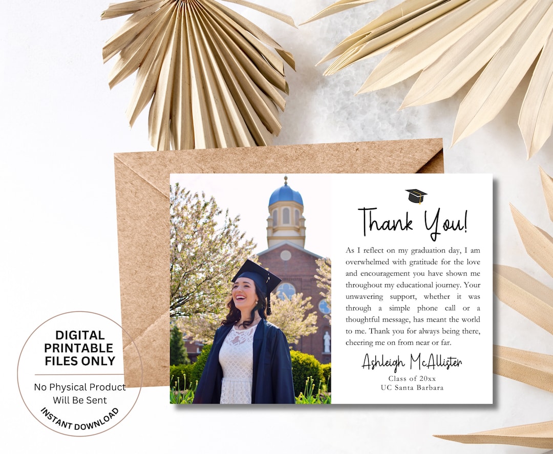 Graduation Thank You Photo Card Printable Template | Modern Graduation ...