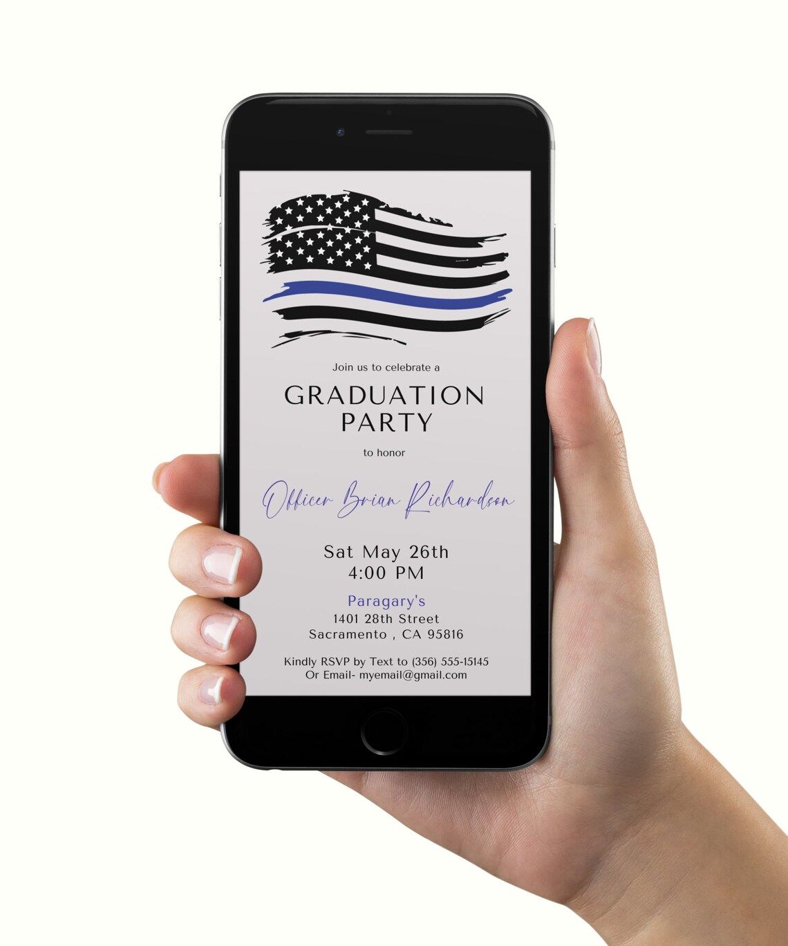 Police Graduation Digital Invitation | Blue and Grey Police Invite ...