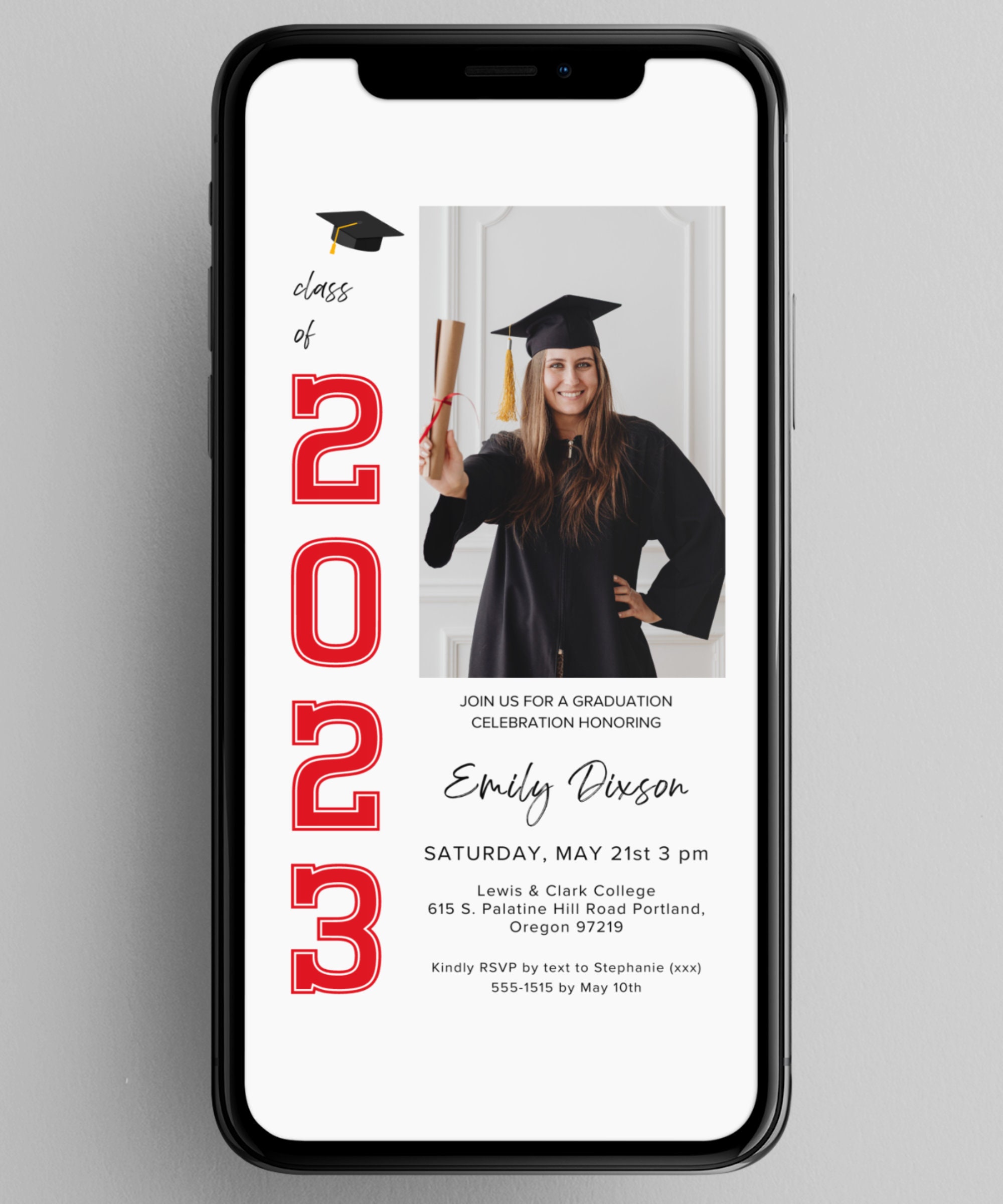 E Invite Graduation Digital Grad Announcement Photo Graduation Card Red ...