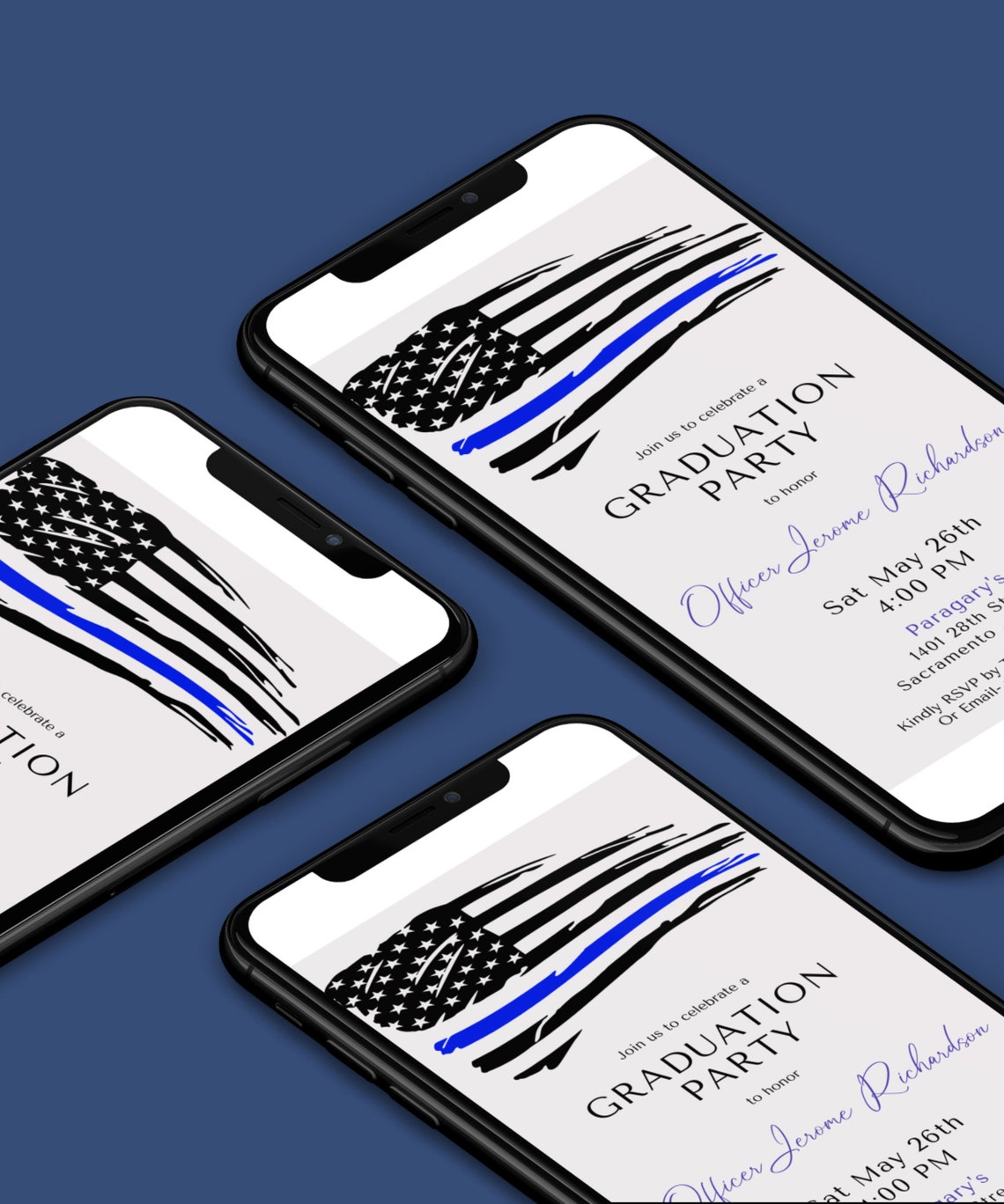 Police Graduation Digital Invitation | Blue and Grey Police Invite ...