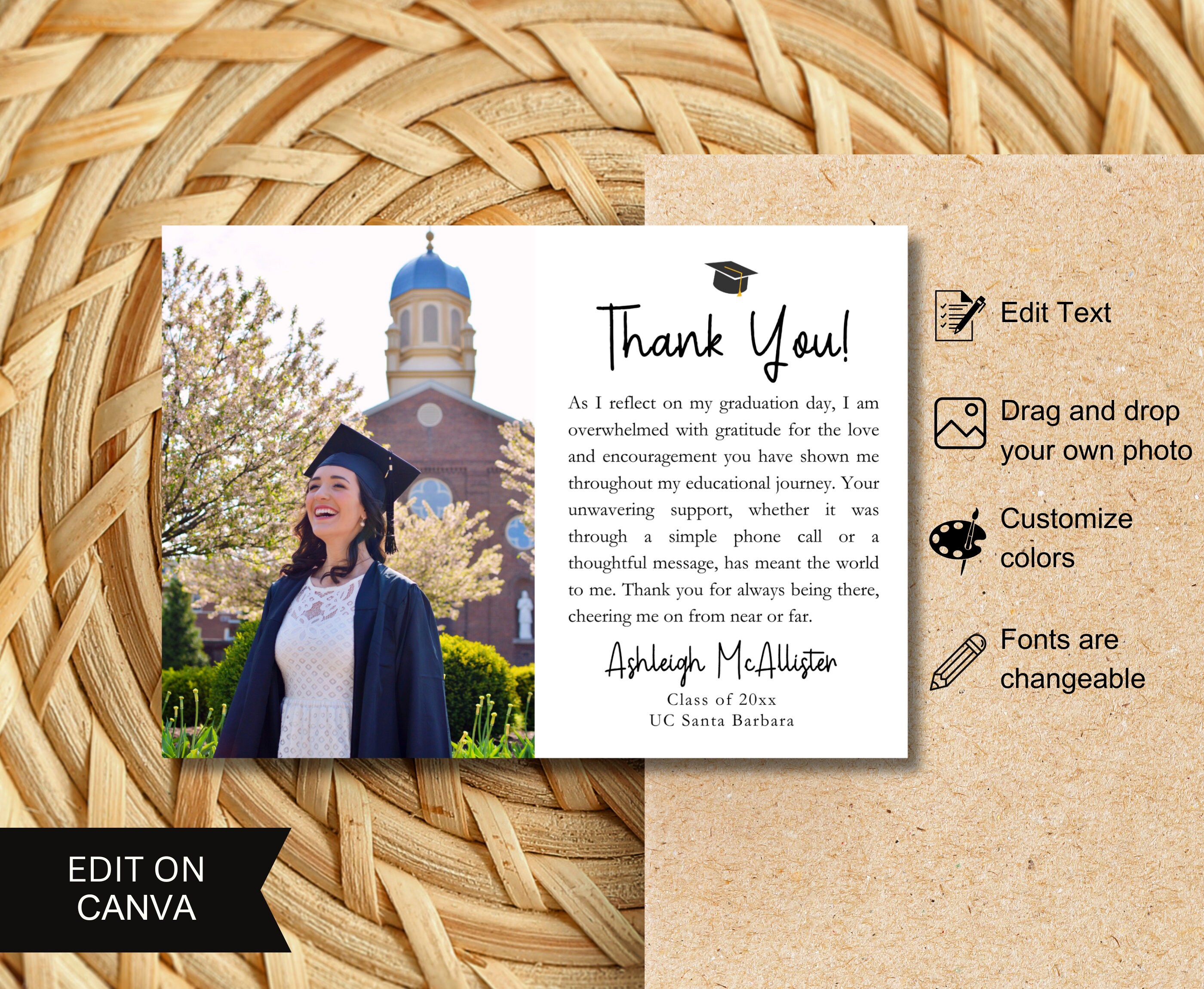 Graduation Thank You Photo Card Printable Template | Modern Graduation ...